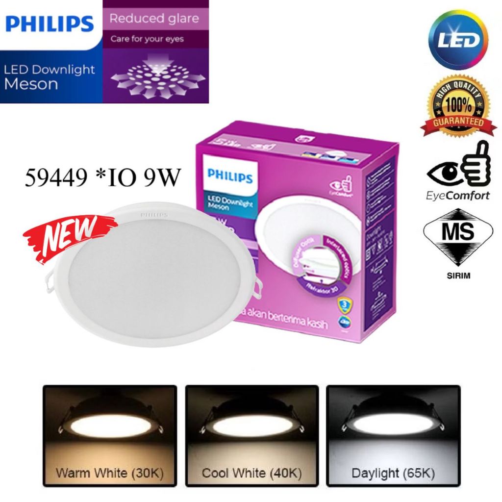 Philips Meson Interlaced Optics (IO) 59449 / 4" PHILIPS LED DOWNLIGHT 9W | Shopee Malaysia