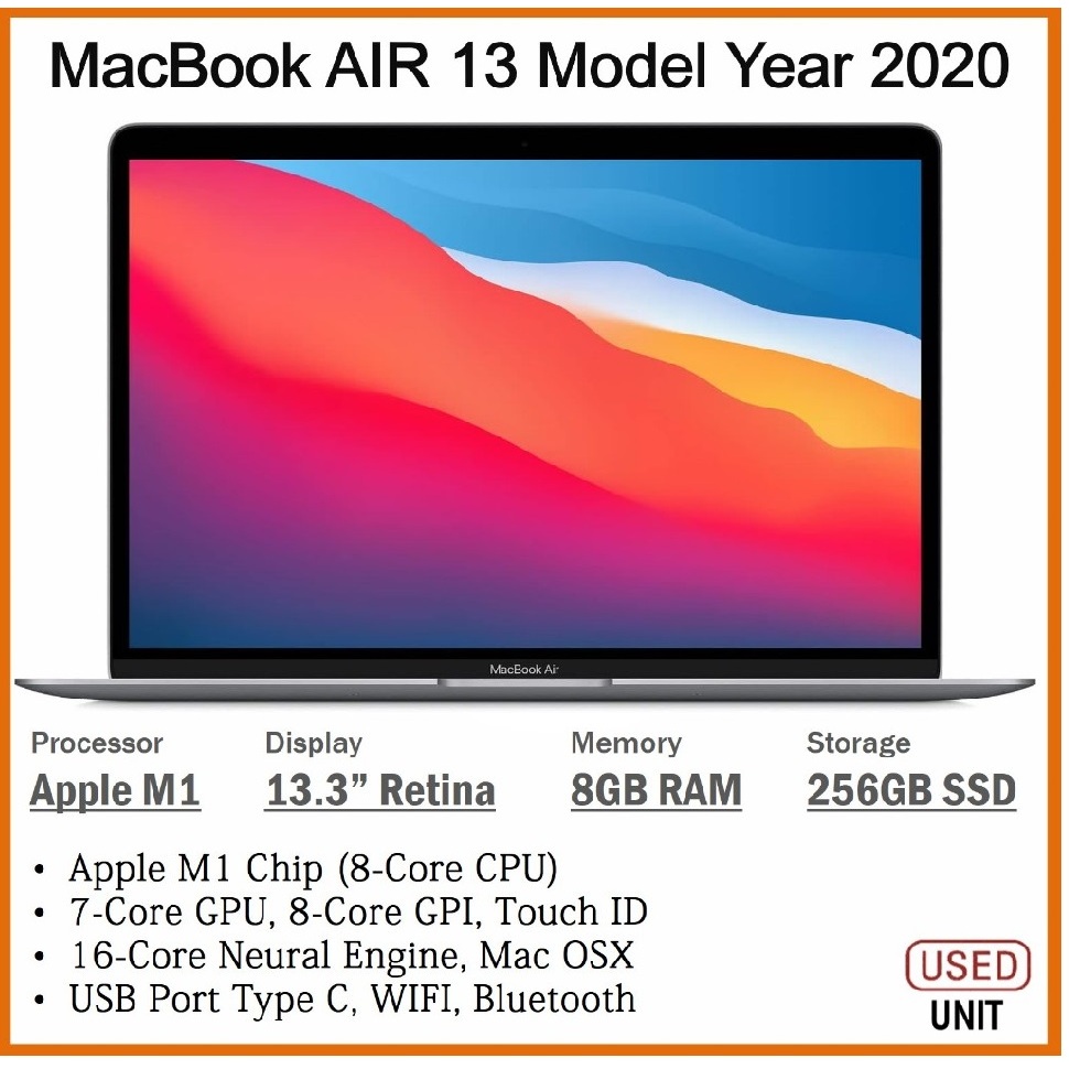 (Refurbished) MBA 13 M1 Chip 8GB RAM 256GB SSD YEAR MODEL 2020 | Shopee ...