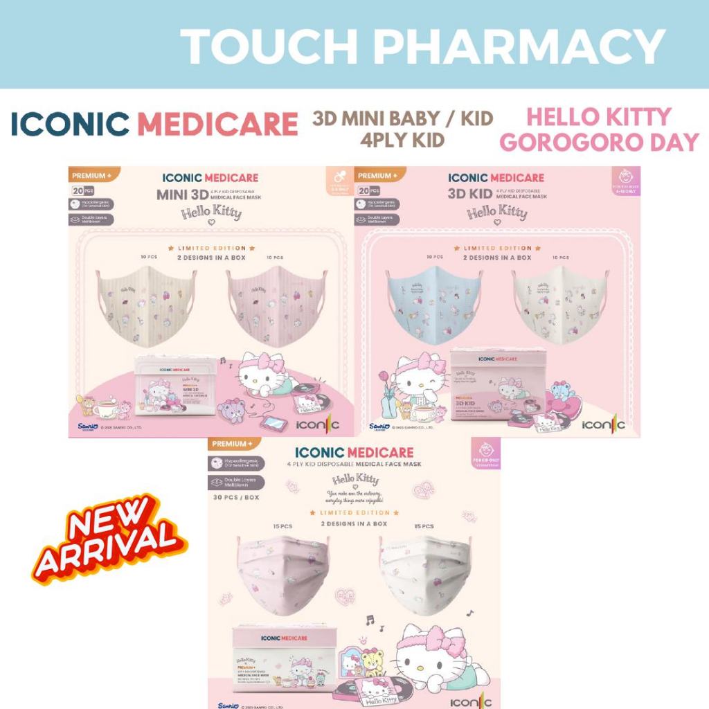 ICONIC [ SANRIO HELLO KITTY GOROGORO DAYS ] 3D Mini/Kids & 4PLY Kids ...