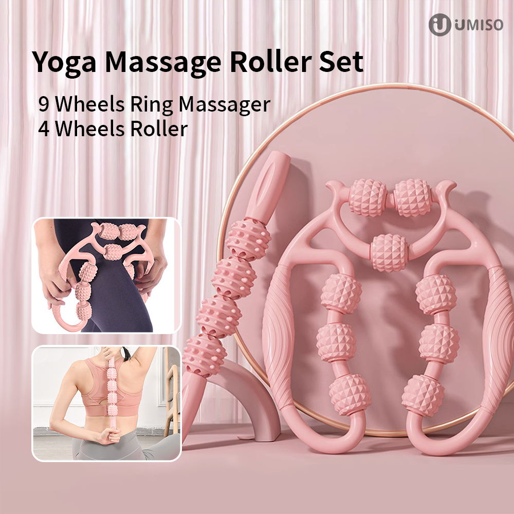 UMISO Yoga Massage Roller 9 Wheel Massager 4 Wheel Yoga Massage Stick ...