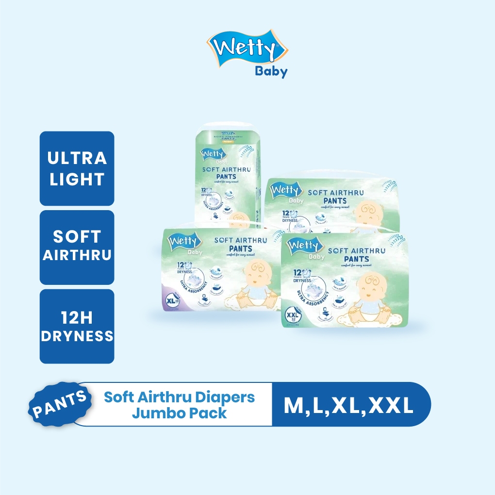 Wetty Baby Soft Airthru Baby Diapers Pants M50/L44/XL38/XXL32 (1 bag ...