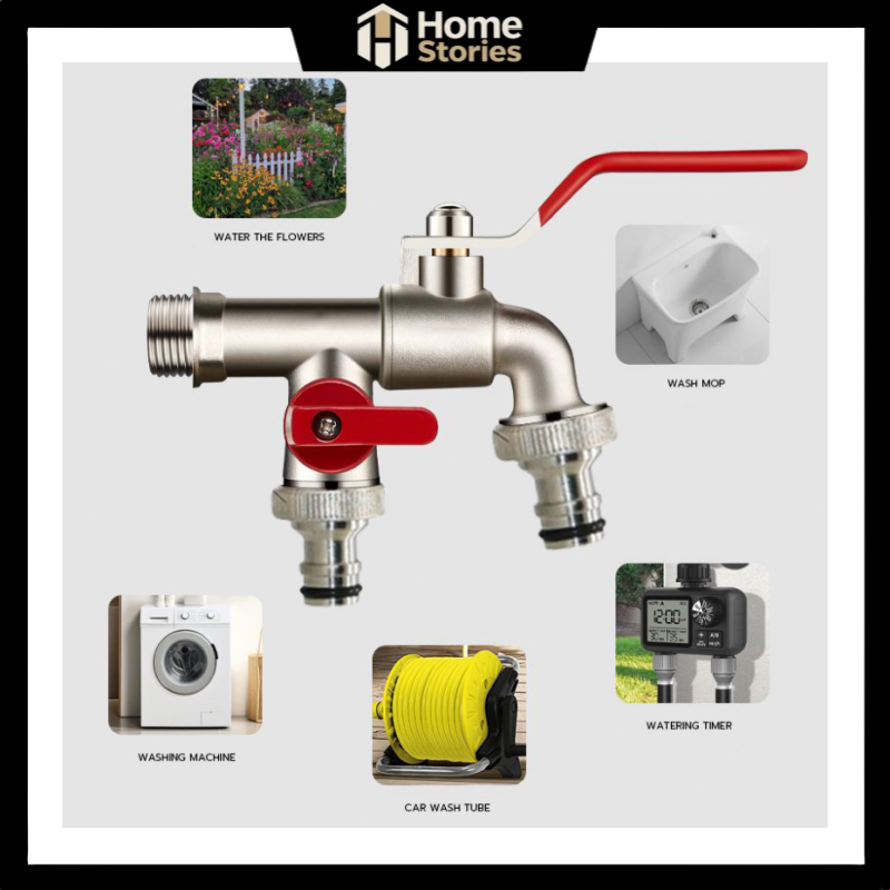 Two Way Faucet Double water outlet faucet Tap One in and two out garden ...
