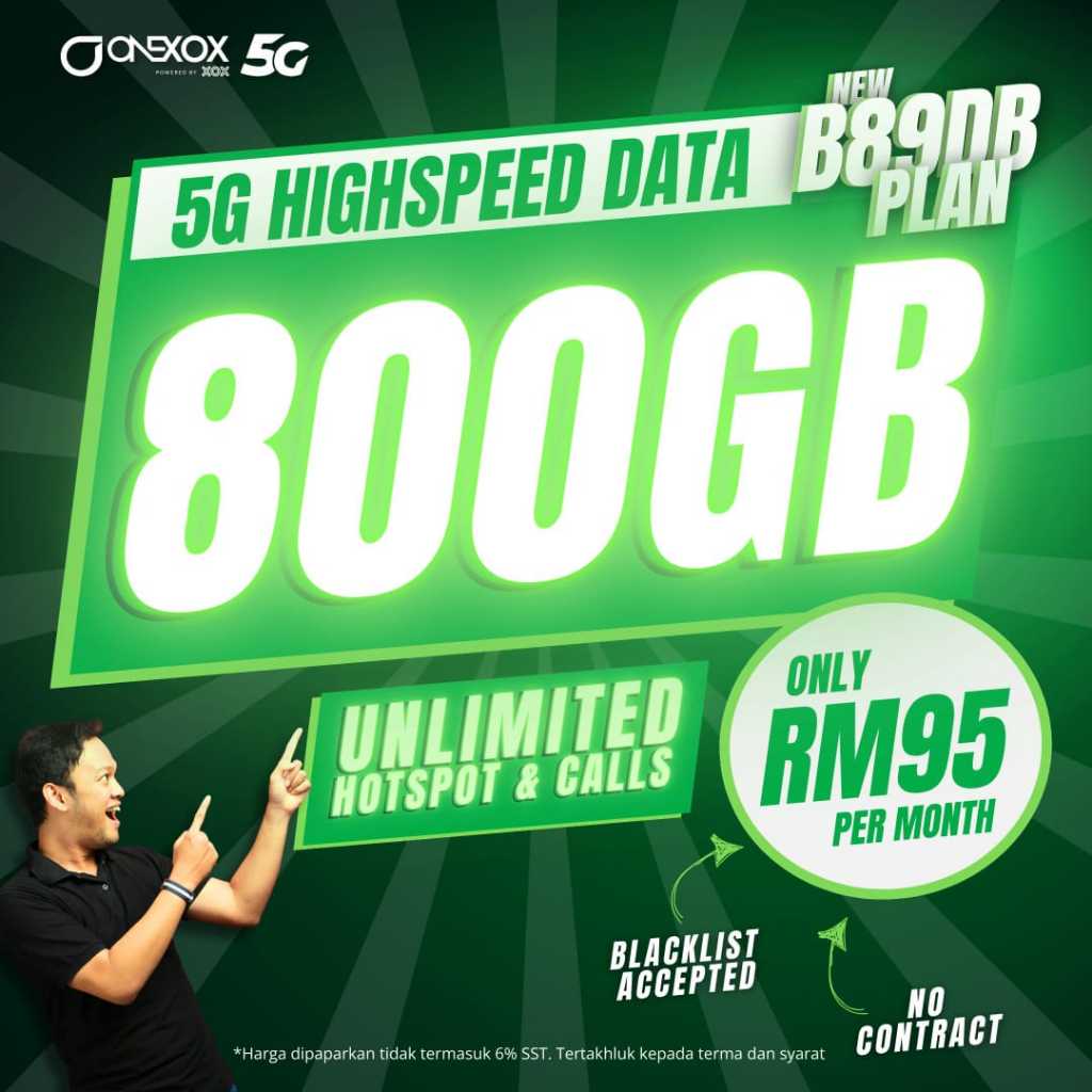 [TERMASUK BULAN PERTAMA] ONEXOX POSTPAID B89 800GB XOX 5G HIGHSPEED UNLIMITED DATA CALL HOTSPOT ...