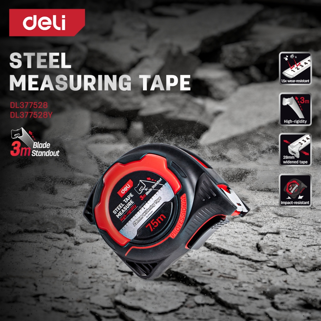 DELI Measuring Tape (7.5m x 28mm / Inch / Metric) DL377528 / DL377528Y ...
