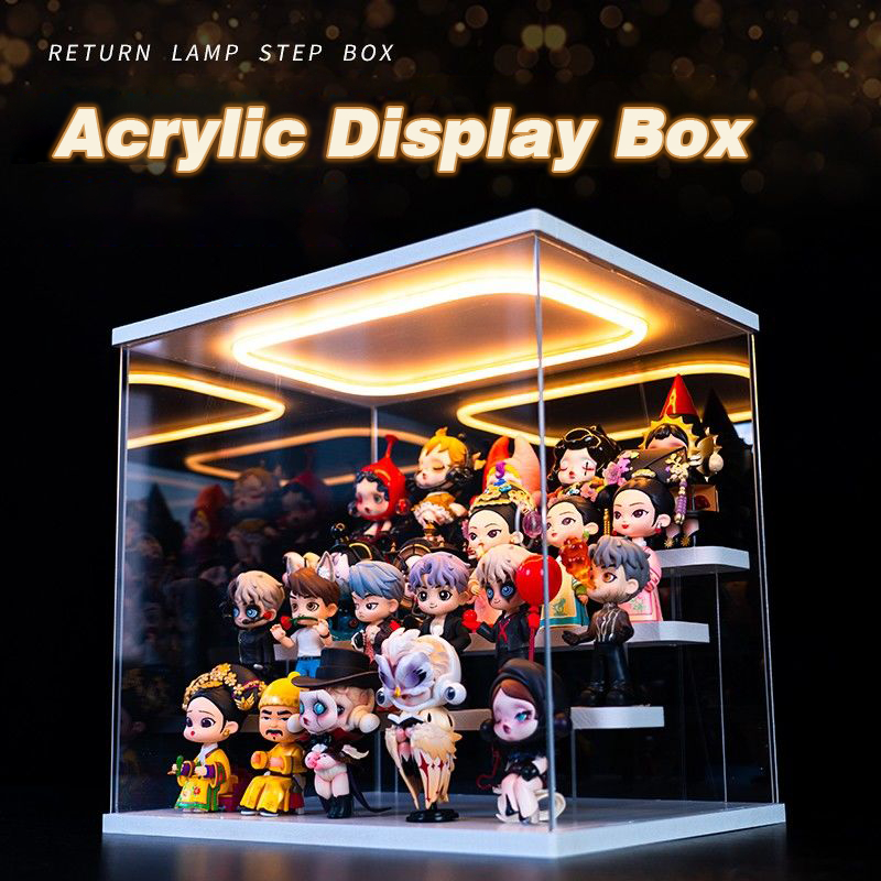 Display Box Clear Acrylic Display Case Stand with LED Light Storage Box ...