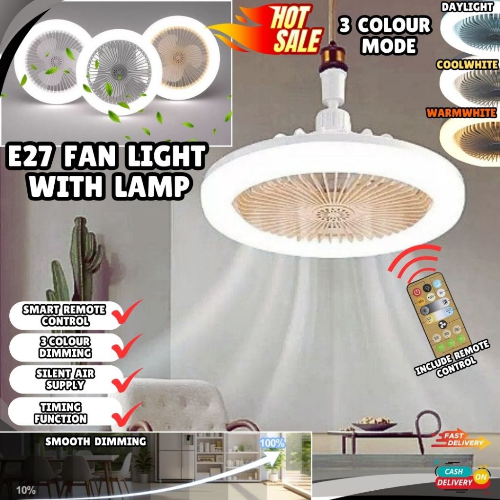 LED Ceiling Fan Light 3 Color 3 Wind Speed Remote Control Adjustable ...