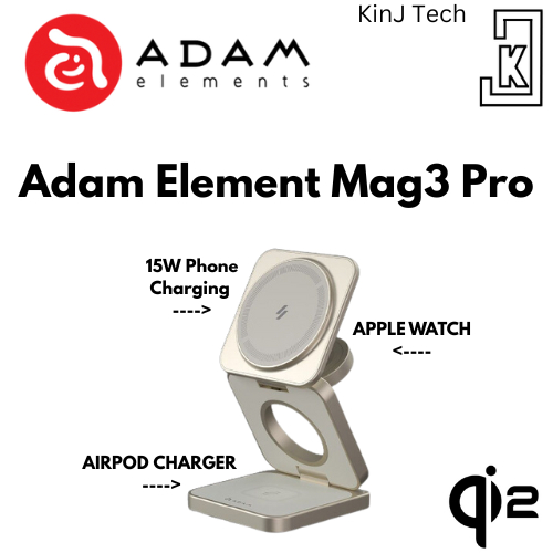 Adam Element Mag 3 Pro Qi2 3-in-1 Foldable Travel Charging Station ...