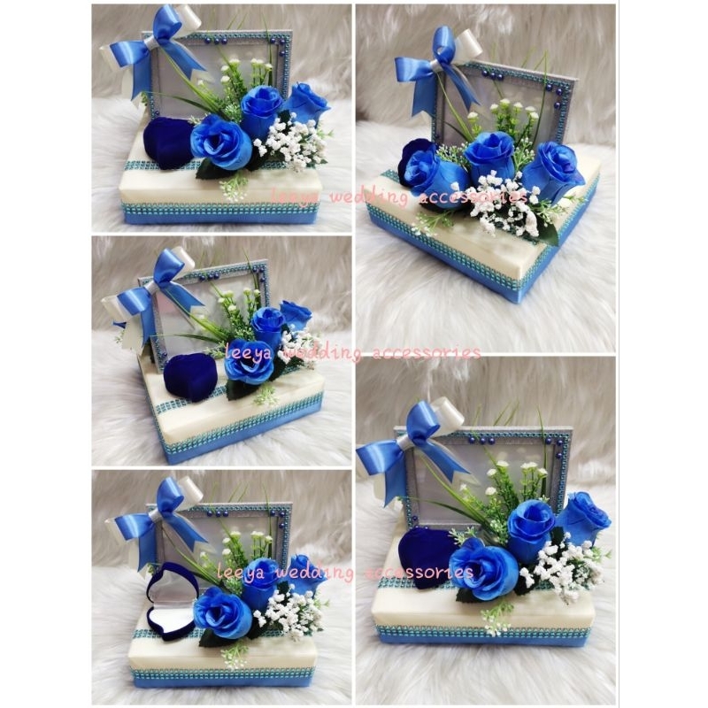 gubahan frame mas kahwin c/w bekas cincin (cream blue) | Shopee Malaysia