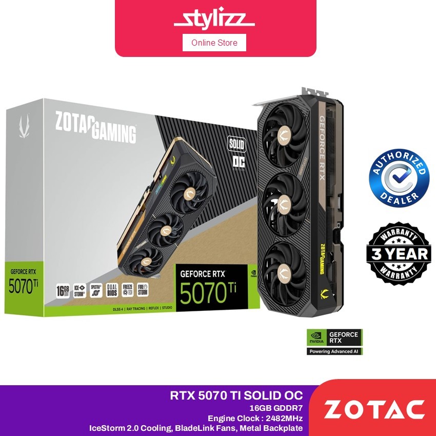 ZOTAC GAMING GEFORCE NVIDIA RTX5070 TI | RTX 5070 SOLID OC EDITION - UP TO 16GB GDDR7 GRAPHIC ...