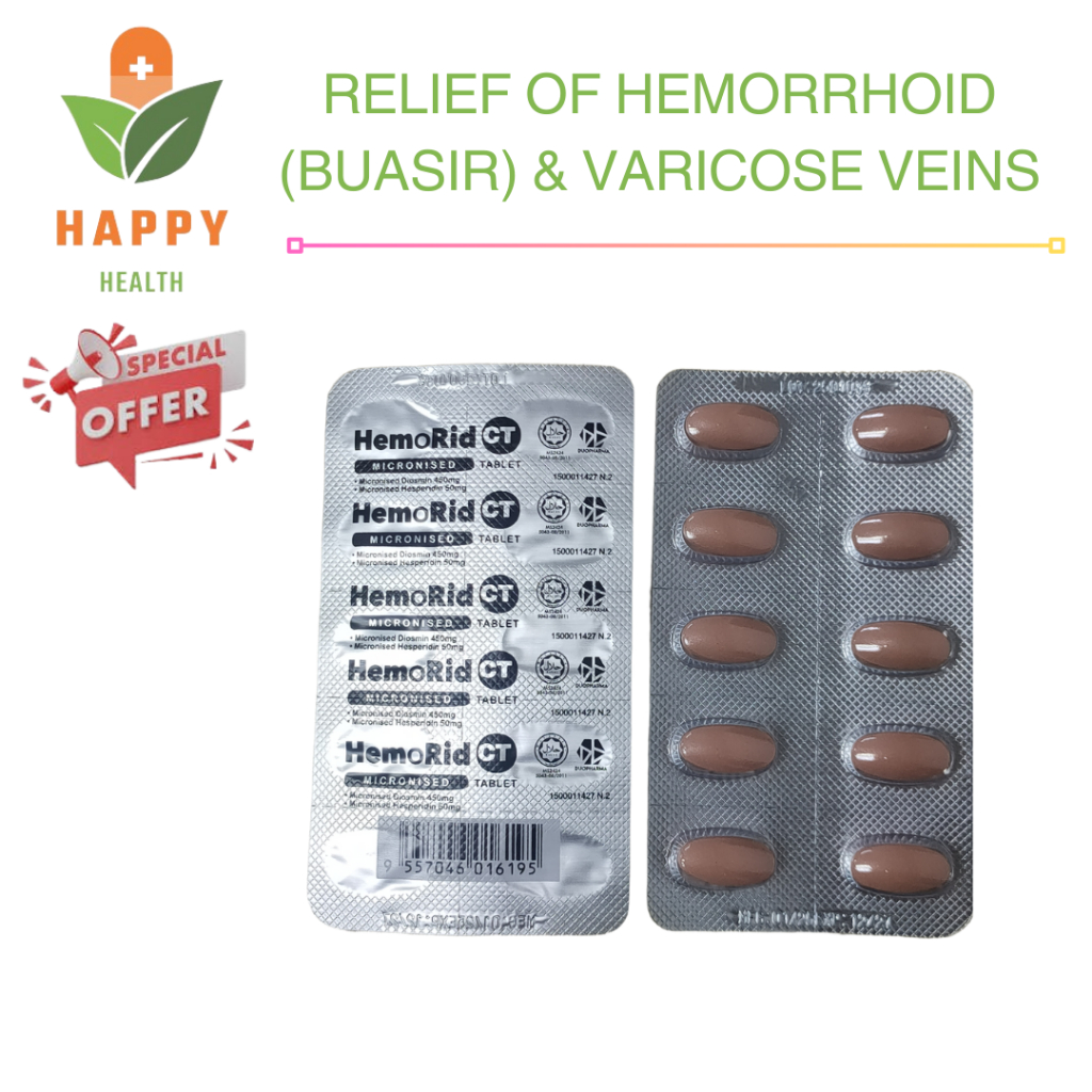 [ Exp 1/2028 ] Hemorid Tablet 500MG 10'S - For Treatment of Hemorrhoid / Varicose Vein (Buasir ...