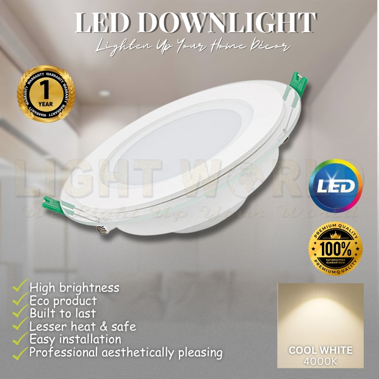 12W Round Glass LED SIRIM Ceiling Panel Recessed Downlight Cool White ...
