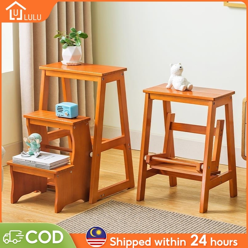 LULU Foldable Ladder Chair Bamboo 2/3Layers Solid Wood Foldable Step ...