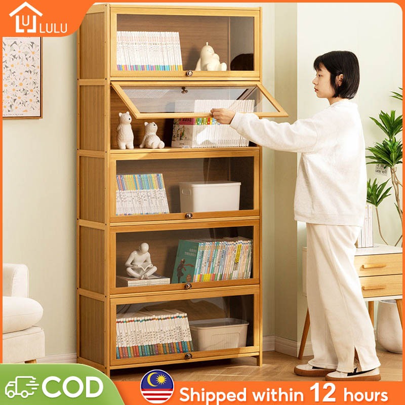 LULU Display Cabinet Bamboo Bookshelf 4/5 Layers Bookcase Cabinet Organizer Storage Rack 书柜/书架 ...