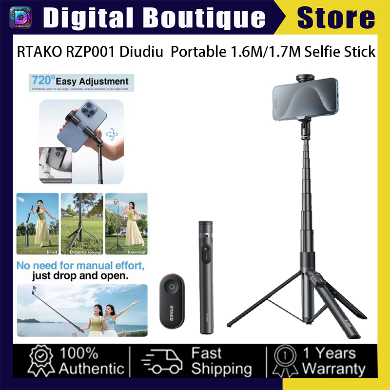 RTAKO Diudiu Multifunctional Ultra-Wide 720° Bluetooth Selfie Stick with Remote Adjustable ...