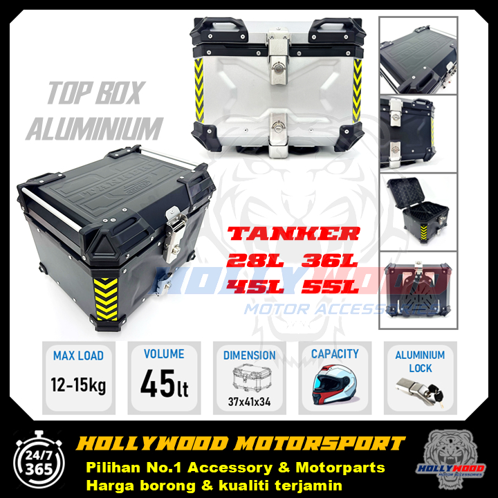 TANKER ALUMINIUM TOP BOX 28L 36L 45L 55L LIMITED FULL LEATHER INNER ...