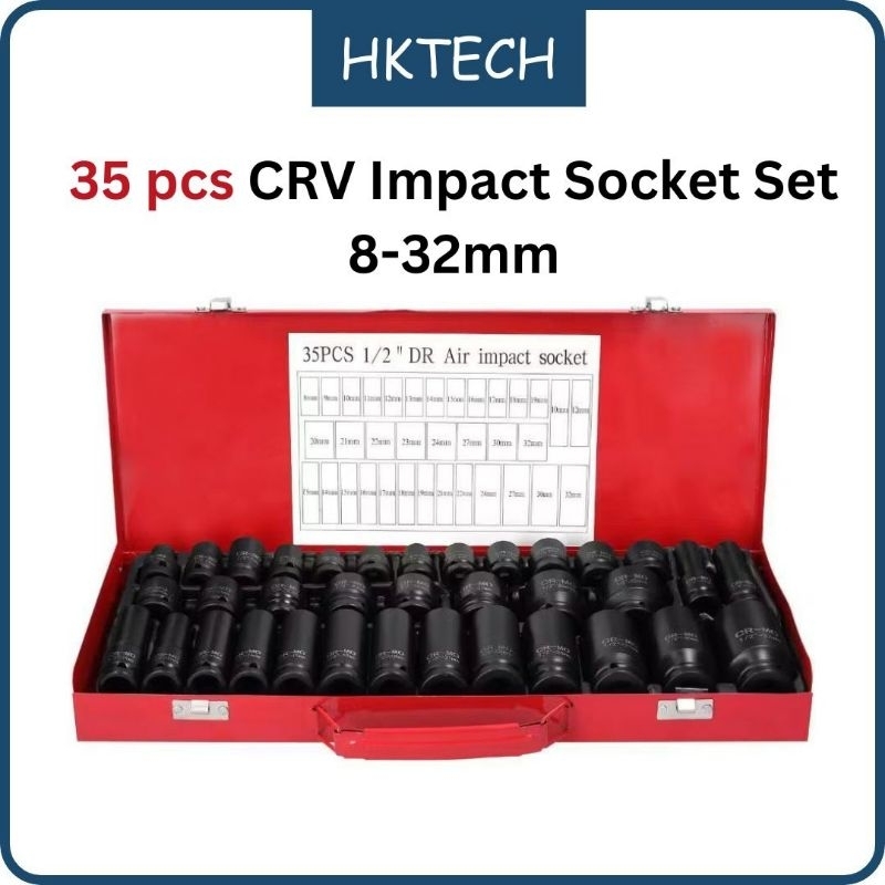 35Pcs 1/2” 8-32mm CRV Air Impact Ratchet Wrench Socket Air Impact ...