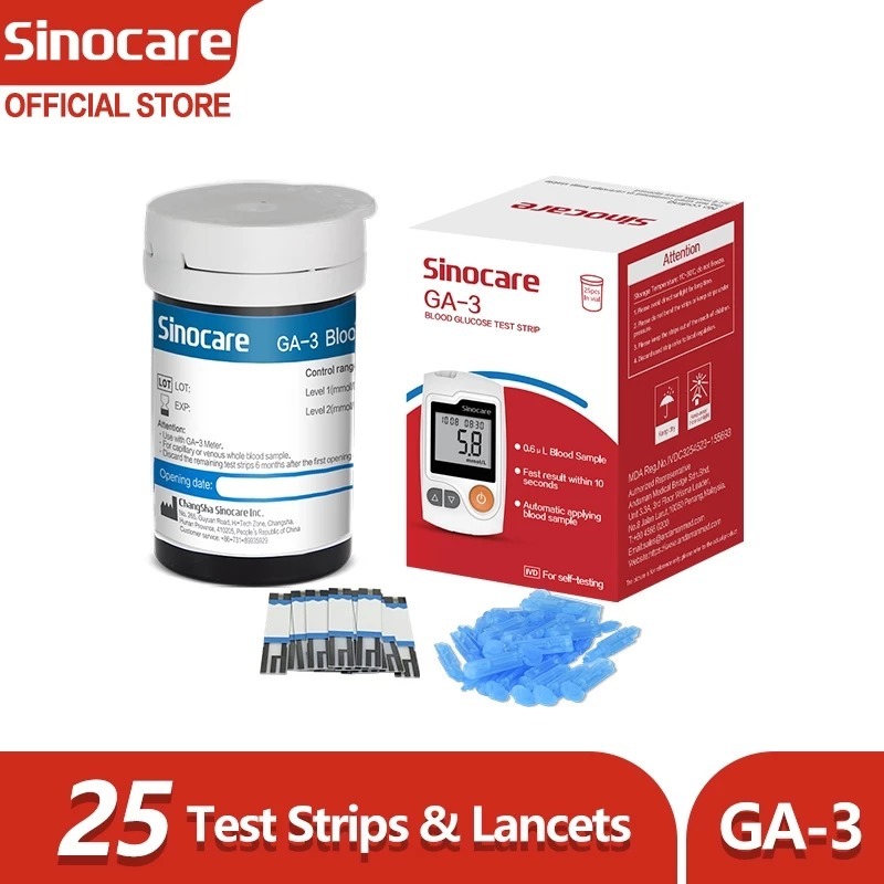 Sinocare GA-3 Mesin Cek Gula Blood Glucose Meter Alat Kencing Manis ...