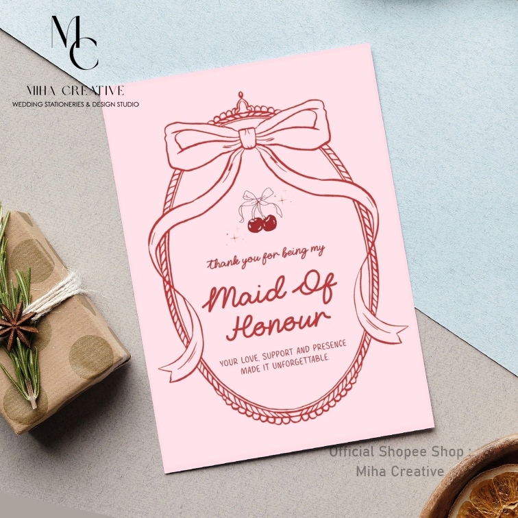 Will You Be My Maid of Honour Ribbon Style Card A6 Size Coquette Theme ...