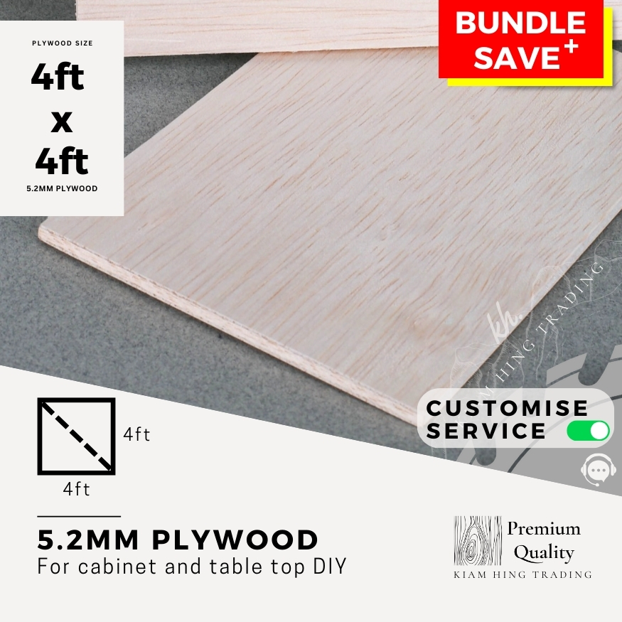 5.2mm Plywood (4ft x 4ft) DIY board sheet | timber panel wood | plywood ...