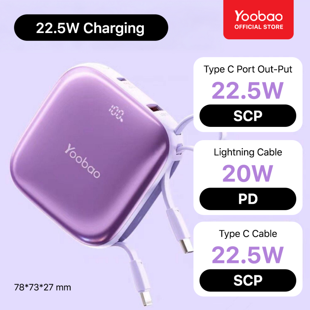 Yoobao Powerbank LK10/ LK12 Mini Fast Charging Built in Cables Lightning & Type C (10000mAh ...