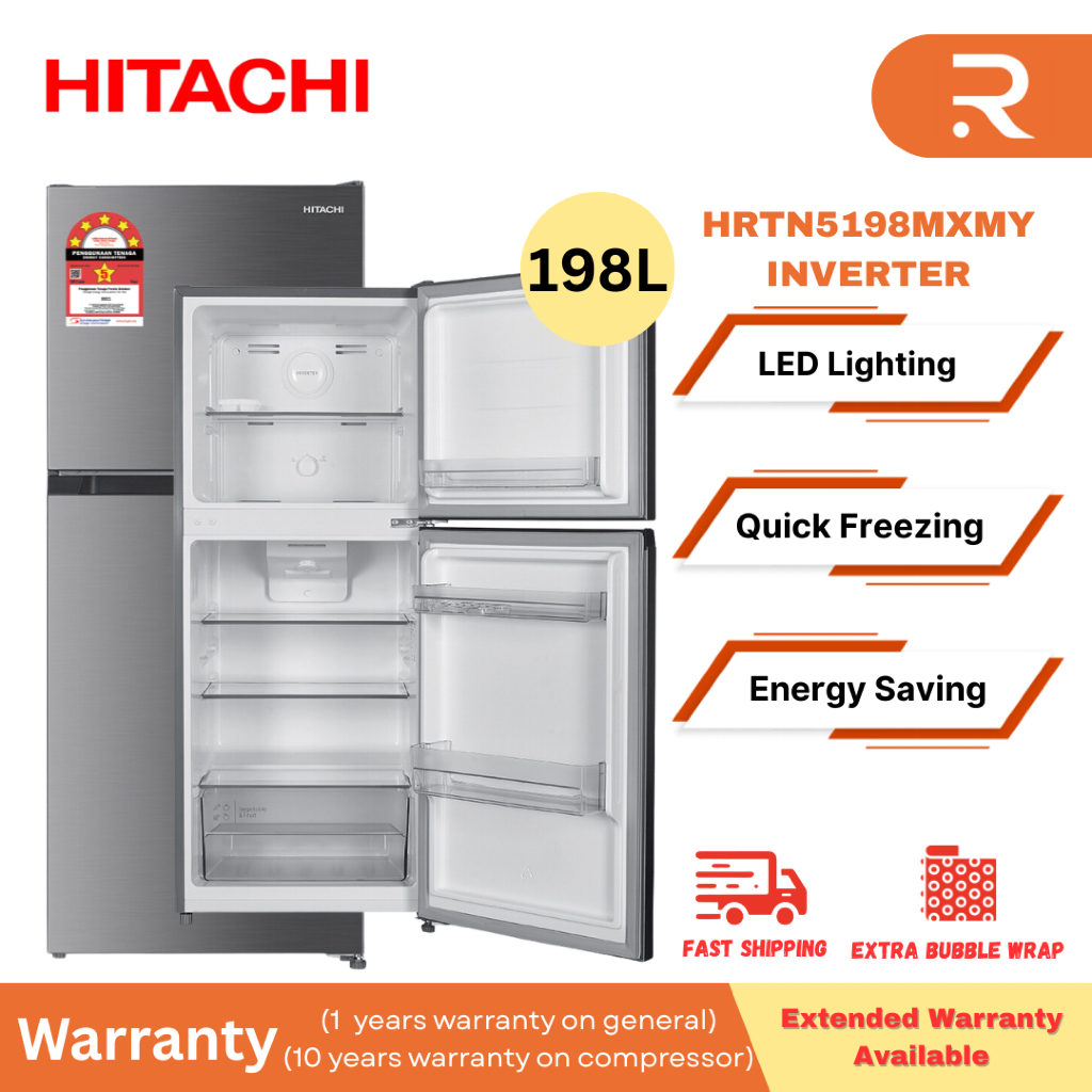 Hitachi 198L 2 Door New Stylish Refrigerator HRTN5198MXMY | Shopee Malaysia