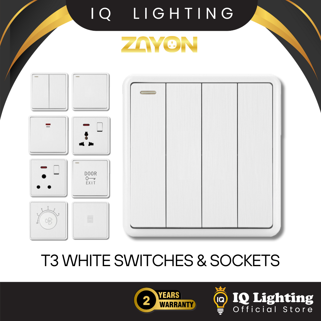 🔥WHITE🔥 ZAYON T3 Series White Socket Switch Modern Design Switch / Suis ...