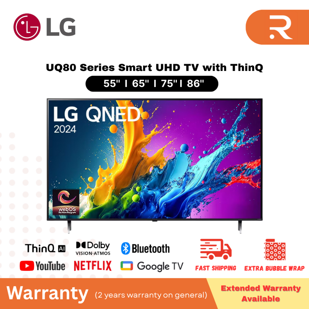 LG 55''/65''/75''/86'' UQ80 Series Smart UHD TV with ThinQ 55QNED80TSA ...