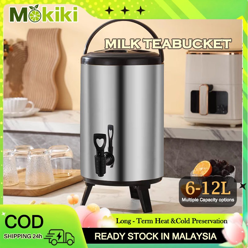 MOKIKI Stainless Steel Milk Tea Bucket Water Dispenser Hot And Cold Thermos Water Jug With ...