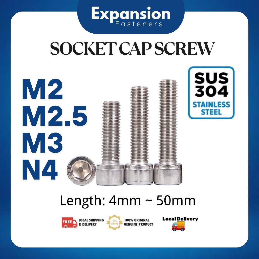 Hex Socket Cap Head Screws 304 Stainless Steel SHINY SURFACE Allen Bolt ...