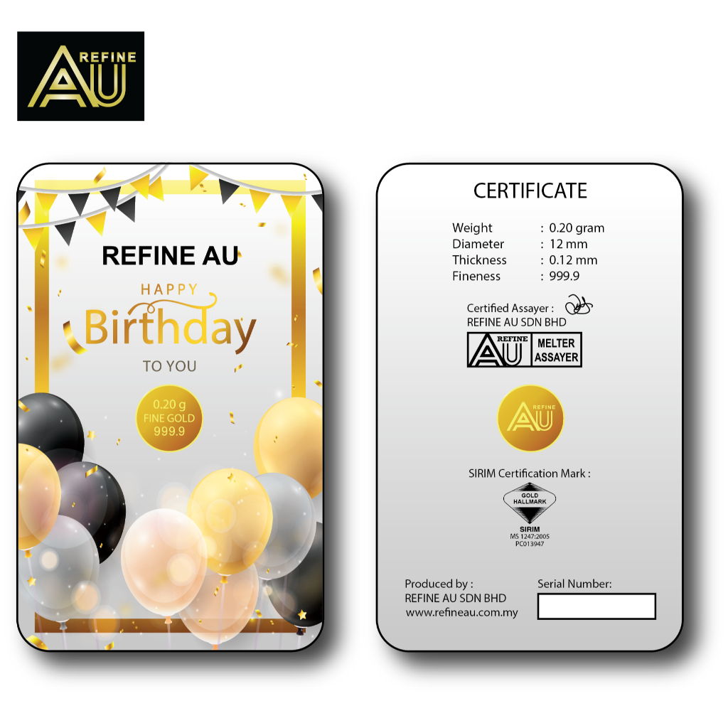 Refine Au 0.20gm 999.9 Happy Birthday Pure Gold Coin (Accredited by ...