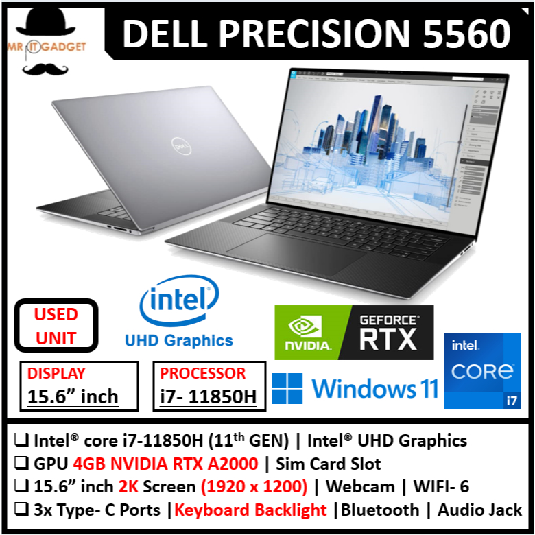 Dell Precision Gaming Laptop 7760/3541/5411/7550 17.3"Fhd Core i7-9th/10th/11th Gen Upto 64GB ...