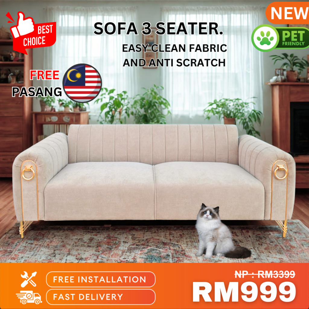 🔥Kfurniture 3 Seater Sofa Viral 🔥/ Cat Friendly /Easy Clean Fabric ...