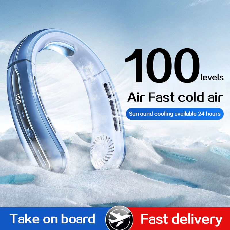 Mini Neck Fan 10000mAh Portable Cooling Fan USB Strong Wind Leafless ...