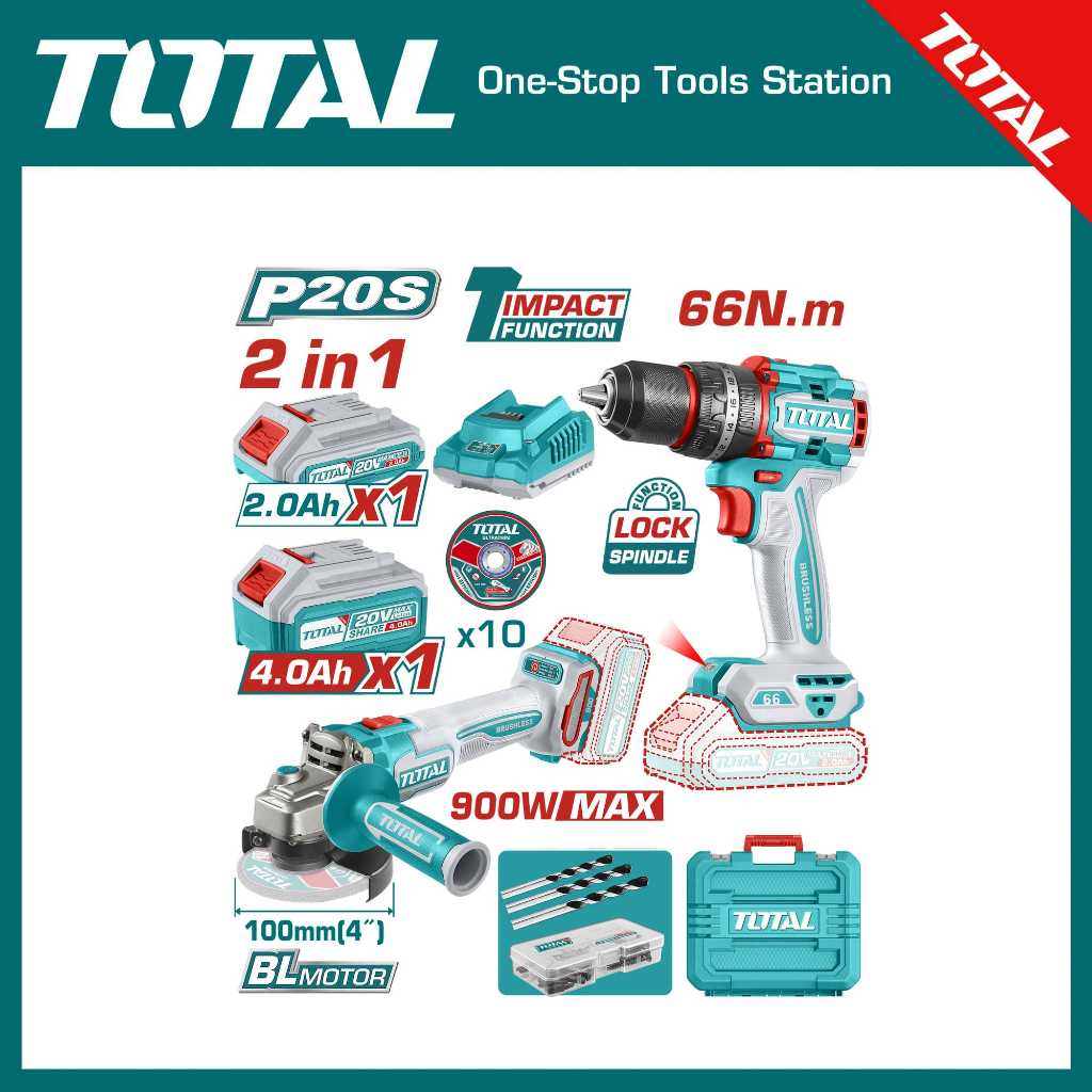 TOTAL Cordless 2 pcs combo kit TCKLI2027310 | Shopee Malaysia