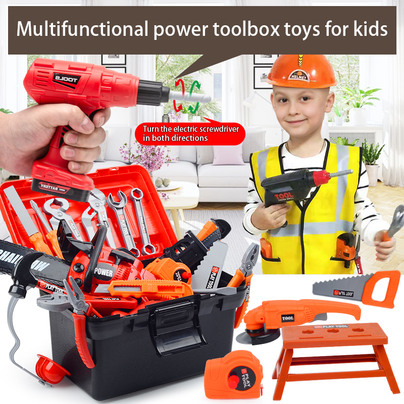 55Pcs Toolbox Set Toys with Electric Screwdriver Kids Pretend Toys ...