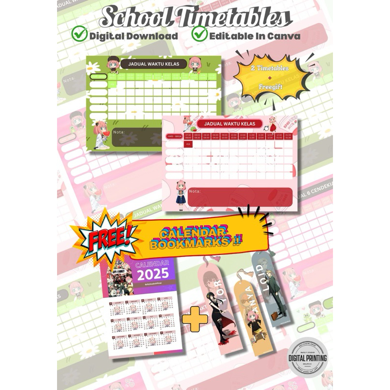 Editable Jadual Waktu Kelas Spy x Family Digital Printing | Shopee Malaysia
