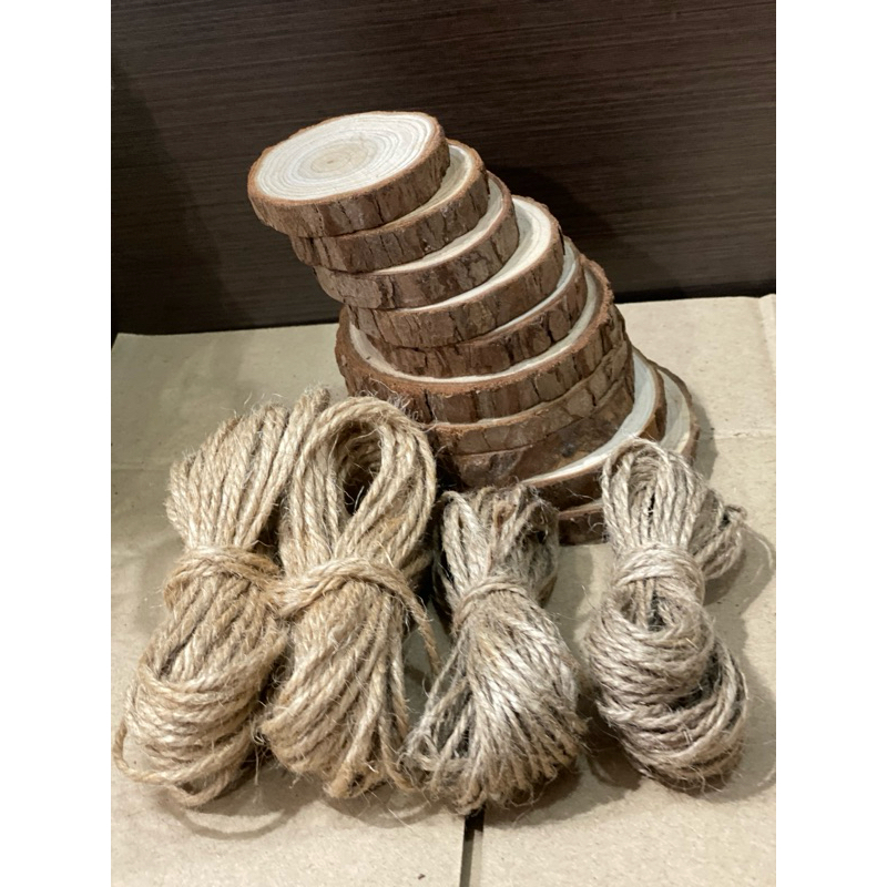 Pine Wood Round Pieces & Rustic Craft Hemp Rope Timber & Twine 松木片 ...
