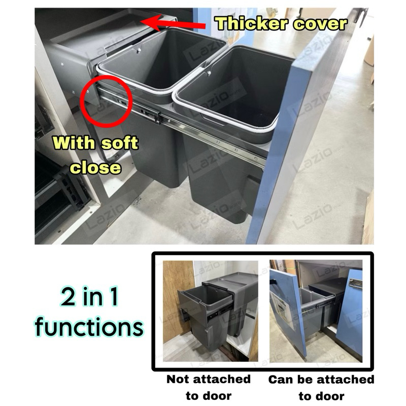 40L(20+20L) Kitchen Cabinet Soft Closing Pull out sliding Built-In ...
