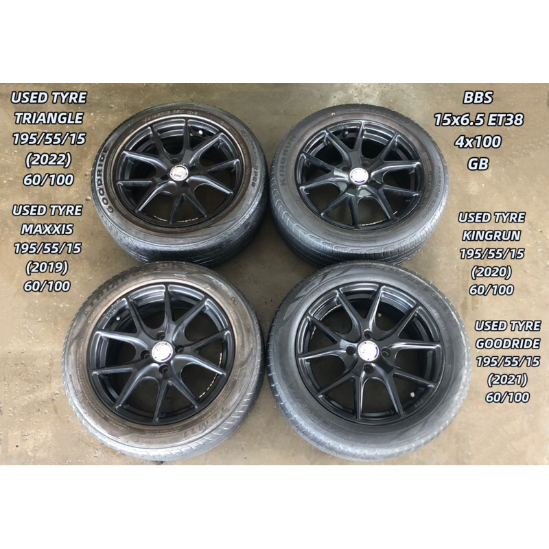 USED RIM BBS 15 INCH WITH TYRE 195/55/15 FOR MYVI ALZA WIRA VIOS YARIS ...