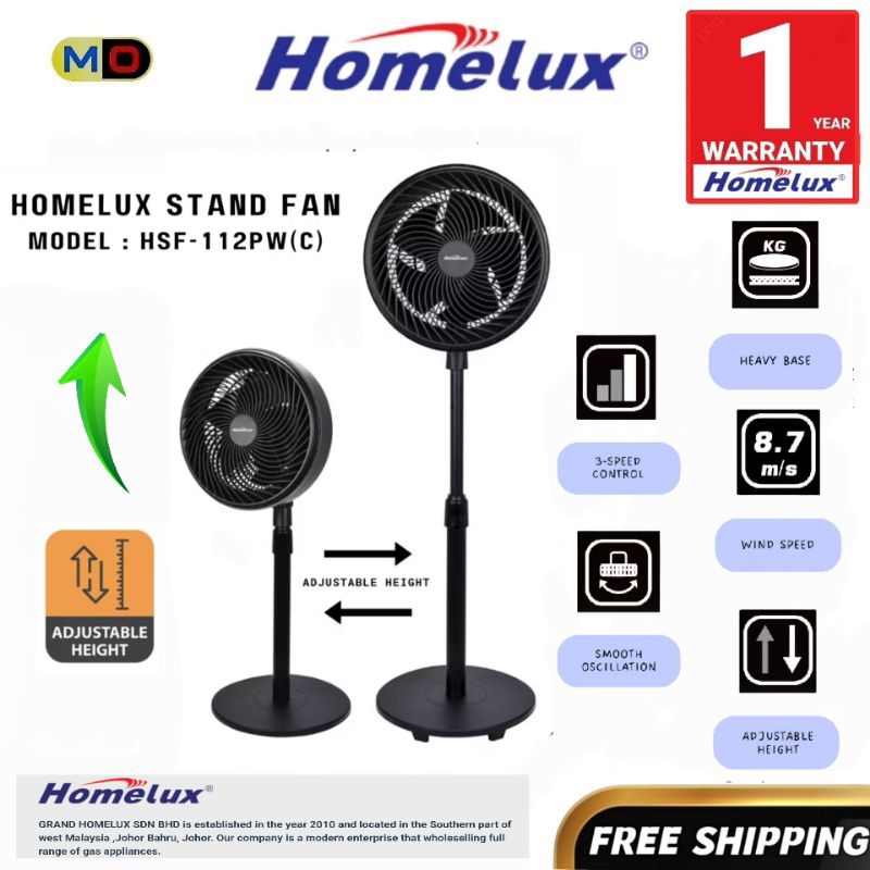 Homelux 12'' Air Circulation Stand Fan / Table Fan / Living Fan / 12 ...