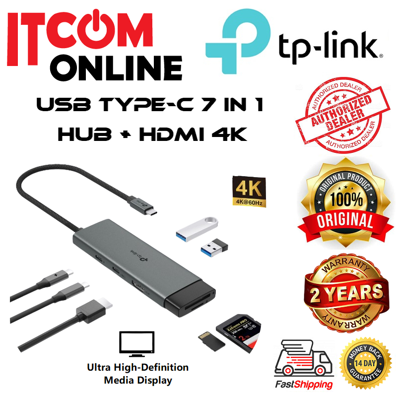 TP LINK TYPE-C TO HDMI + TF & SD READER + PD 100W + 1 TYPE-C + 2 USB 3. ...