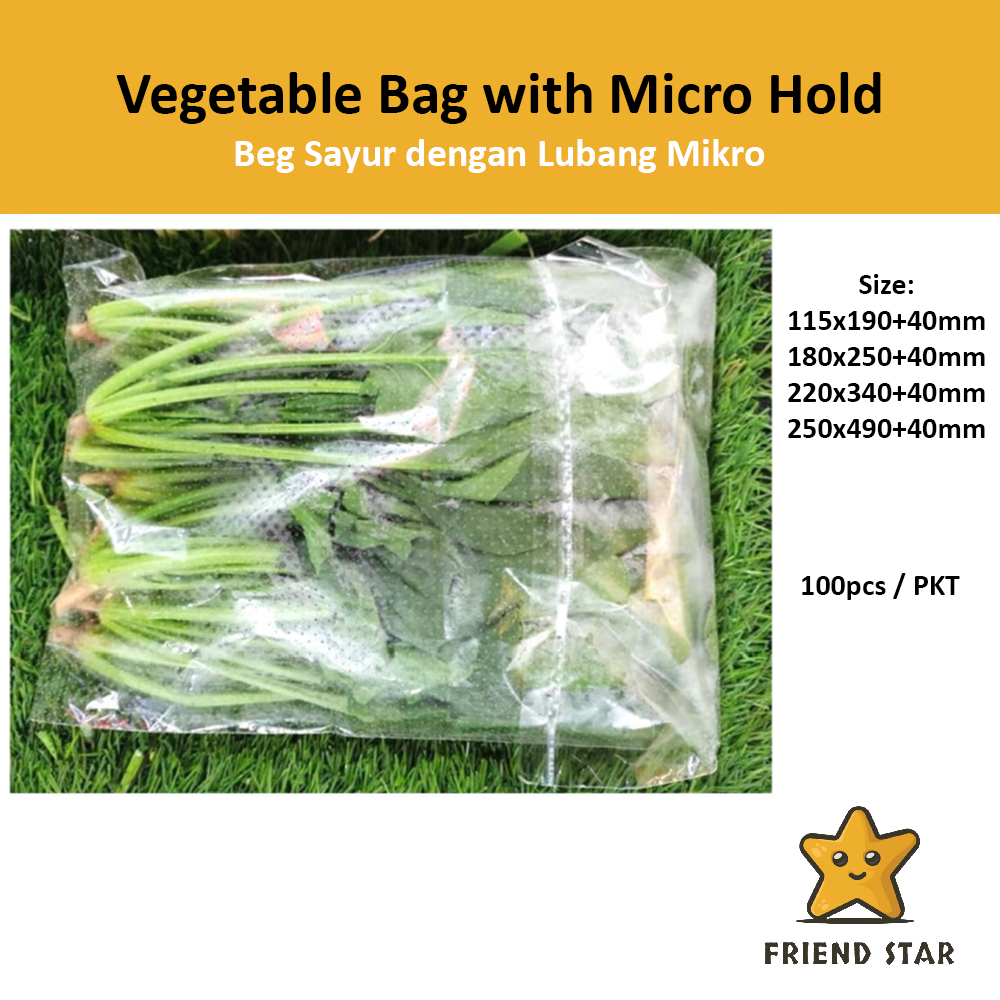 Beg Plastik [100pcs] [4 SIzes] Vegetable Bag with Micro Hole/ Self ...