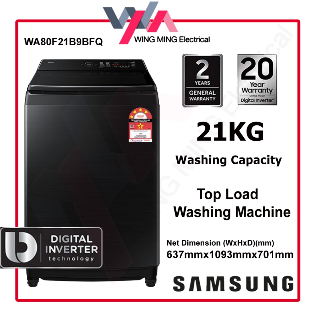 Samsung 21KG/19KG Top Load Inverter Washing Machine AI Wash Ecobubble SmartThings WA80F21B9BFQ ...