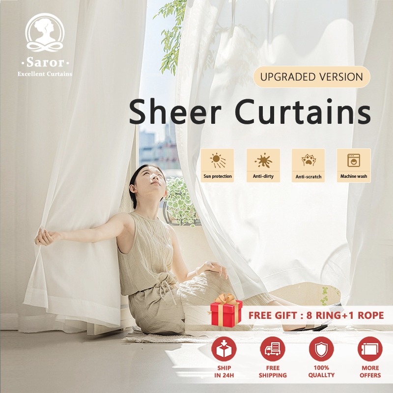 SAROR Langsir Sheer Lining Siap Jahit Ring (Vertica Sheer Curtain Ready ...