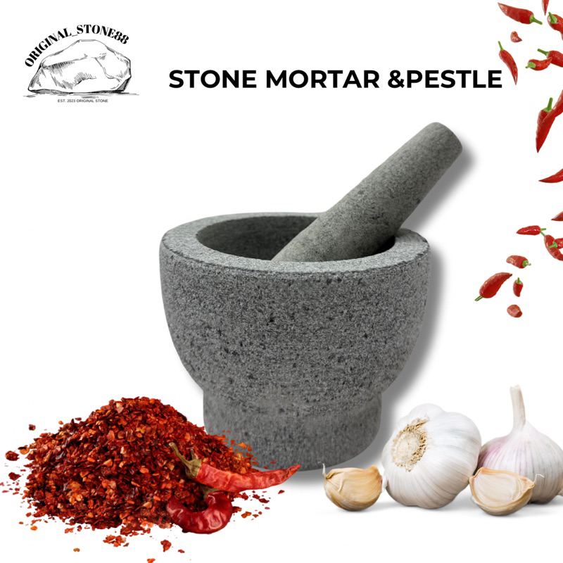 ORIGINAL STONE MORTAR AND PESTLE SET /LESUNG BATU/13/14.5/16/17/19 ...
