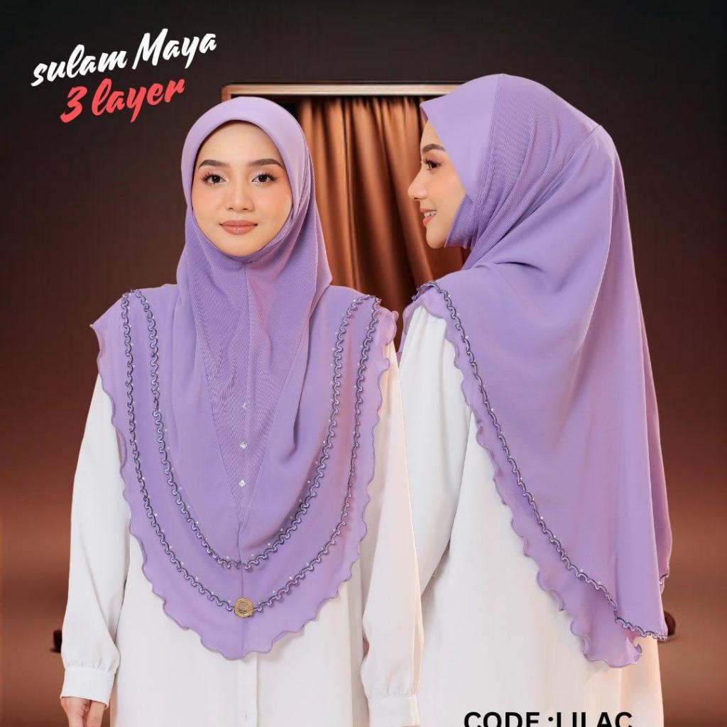 Tudung Sarung Sulam Maya 3 Layer Kain Heavy Chiffon Sulam Tepi Awning ...