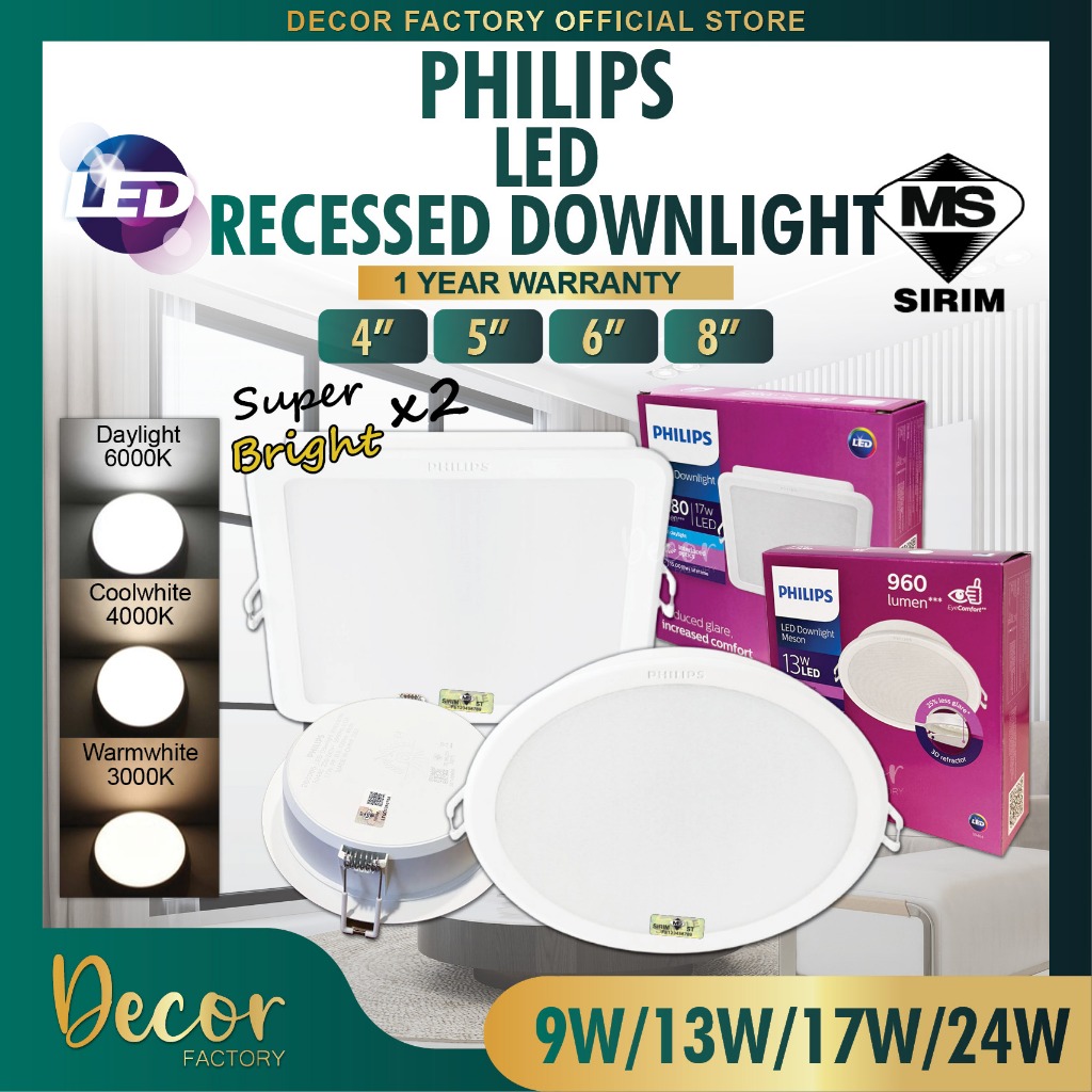 PHILIPS Meson LED Downlight 4" 5" 6" 8" 9W 13W 17W 24W LED Philips Downlight 59464 59465 59466 ...