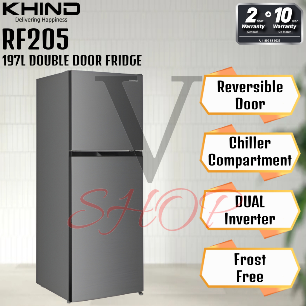 KHIND 197L 2 DOOR INVERTER REFRIGERATOR RF205 // SJ209MS | Shopee Malaysia