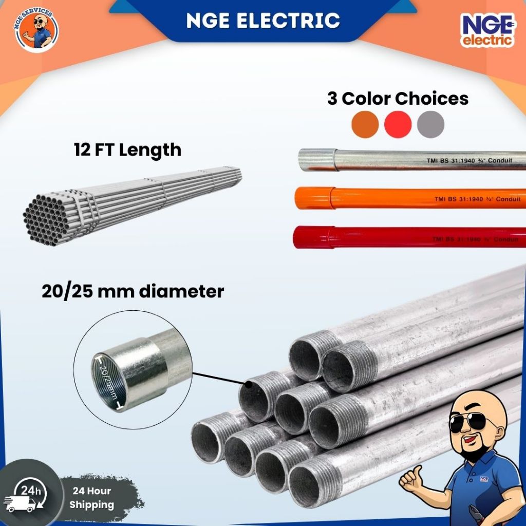 GI| [12FT POTONG 2] GI Conduit Pipe 20mm / 25mm – ¾" / 1"– Untuk Wiring ...
