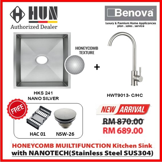 HUN - HONEYCOMB MULTIFUNCTION Kitchen Sink NANO SILVER | Shopee Malaysia